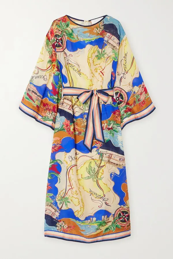 Zimmermann Net Sustain Alight Belted Printed Organic Silk Midi Dress
