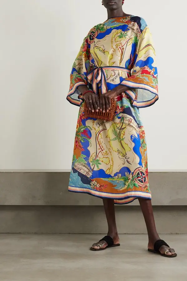 Zimmermann Net Sustain Alight Belted Printed Organic Silk Midi Dress