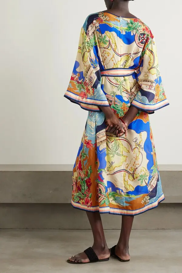 Zimmermann Net Sustain Alight Belted Printed Organic Silk Midi Dress