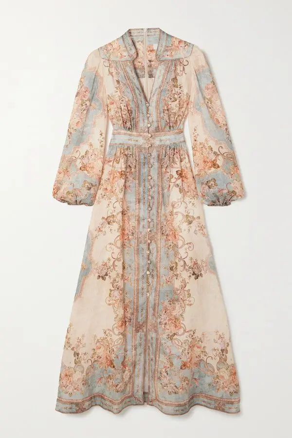 chinese dress ladies Zimmermann Long Sleeve Maxi Dress Tempest Frolic Floral Print Chiffon   Celebrity Owned