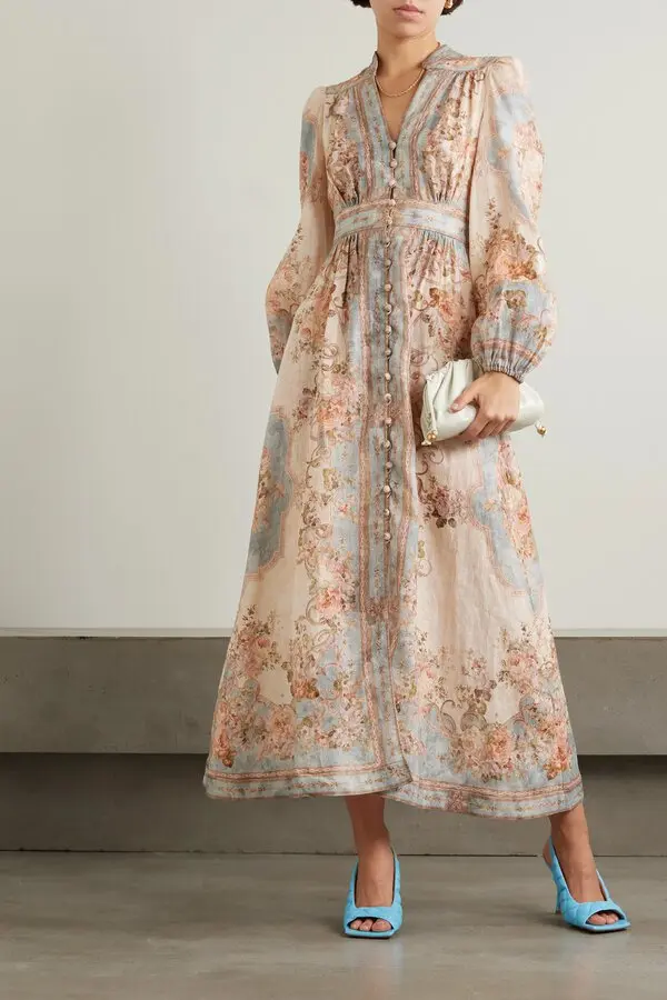 Zimmermann Net Sustain August Floral-Print Linen Midi Dress In Blue - 30%  Off | Editorialist