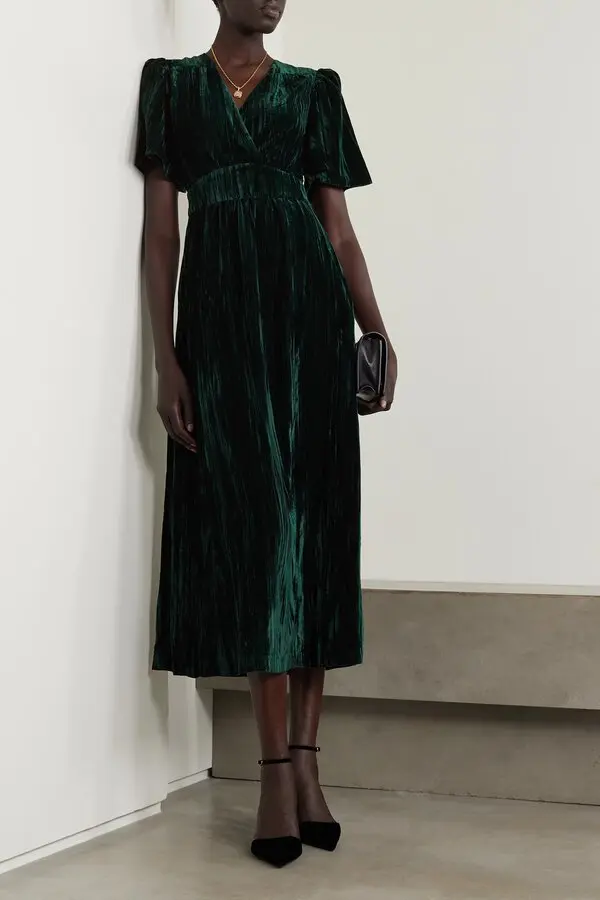 Cefinn Gina Wrap-Effect Pliss-Velvet Midi Dress In Green - 60% Off |  Editorialist