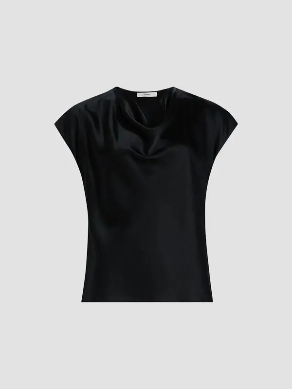 Vince Cap-sleeve Silk Satin Blouse - Black