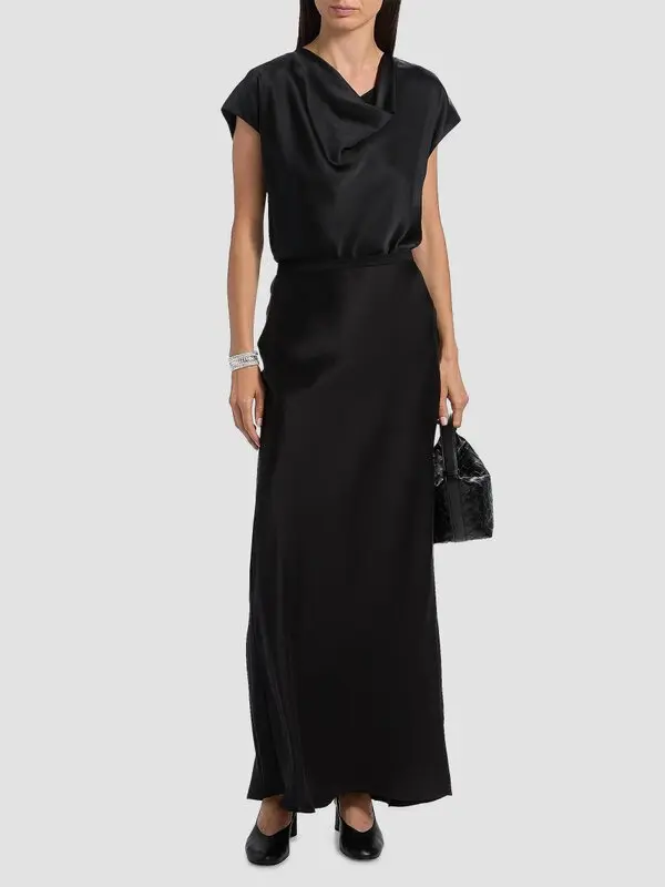 Vince Cap-sleeve Silk Satin Blouse - Black