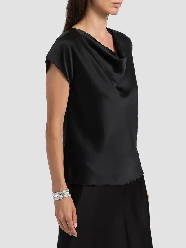 Vince Cap-sleeve Silk Satin Blouse - Black