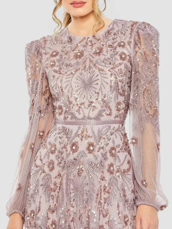 Mac Duggal Beaded & Sequined Puff-sleeve Gown