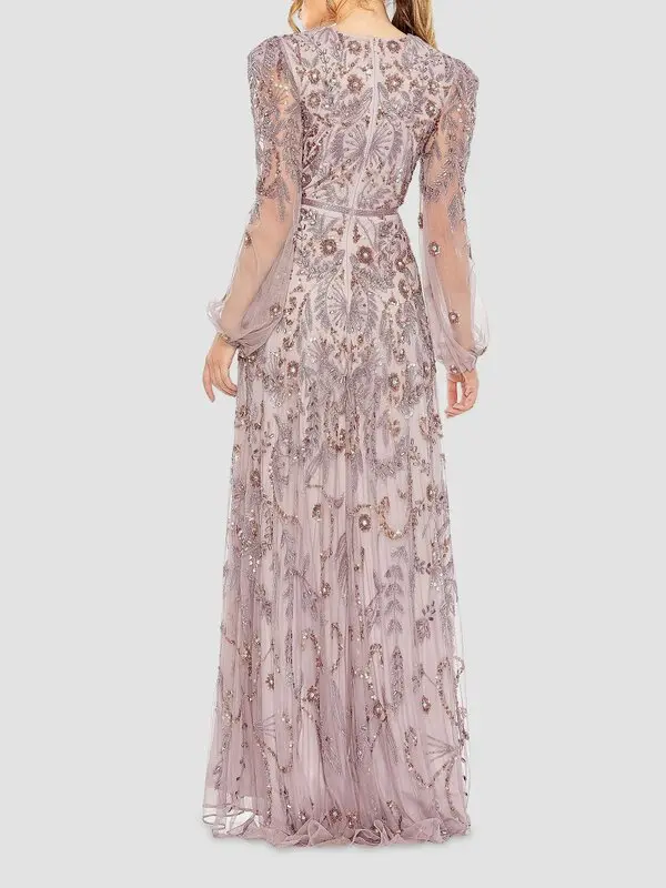 Mac Duggal Beaded & Sequined Puff-sleeve Gown