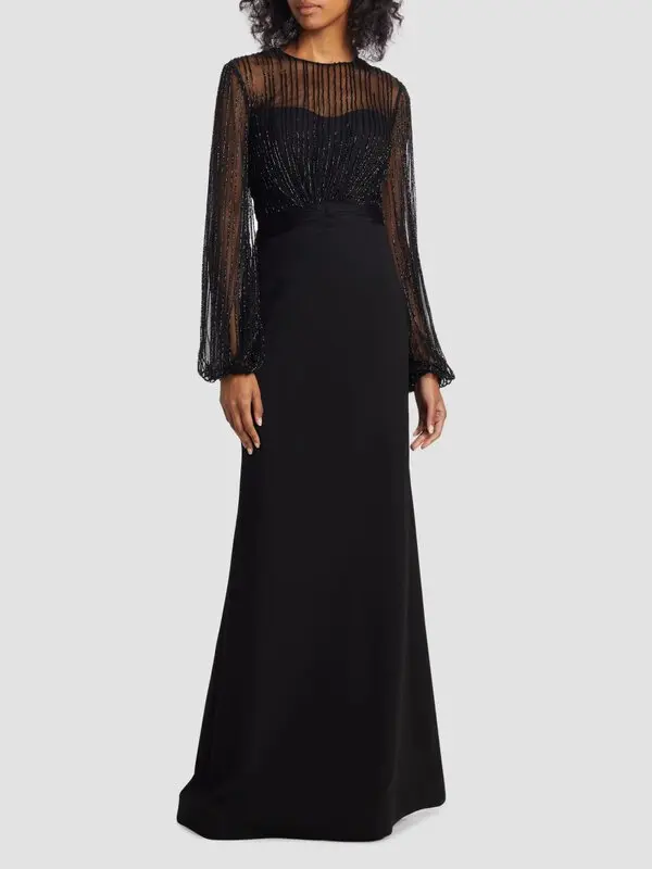 Rene Ruiz Collection Beaded Illusion Fit & Flare Gown
