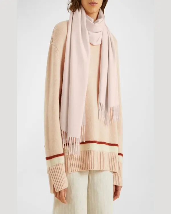 Loro Piana Cashmere Sciarpa Grande Fringe-Trim Scarf Light Pink