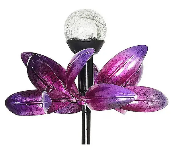 EVERGREEN Purple & Blue Solar Triple Flower Wind Spinner