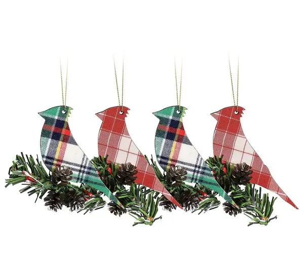 MARTHA STEWART Holiday Bird Ornament 4 Piece Set - One-color