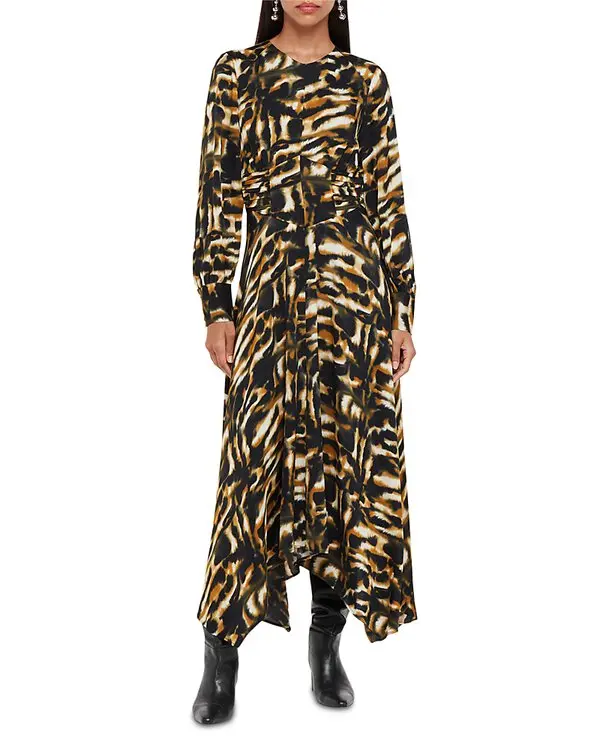 Whistles Smoke Print Gathered Midi Dress - Multicolor