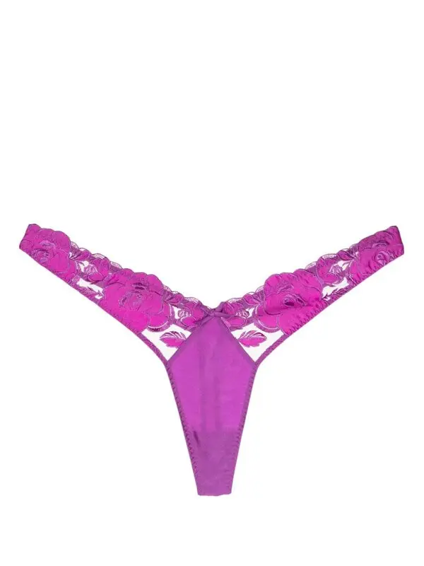 FLEUR DU MAL Rose-embroidered Thong