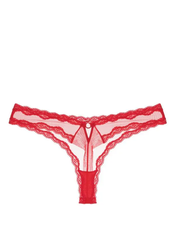 Fleur Du Mal Floral-lace Sheer Tulle Thong - Red