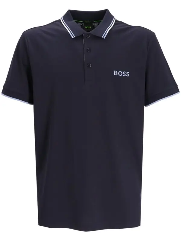 BOSS Logo-embroidered Cotton-blend Polo Shirt - Blue