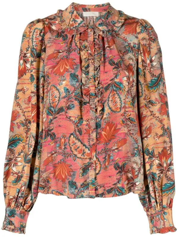 Ulla Johnson Philipa Floral-print Silk Blouse - Orange