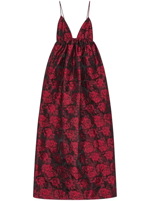 GANNI Botanical Jacquard Midi Dress - Red