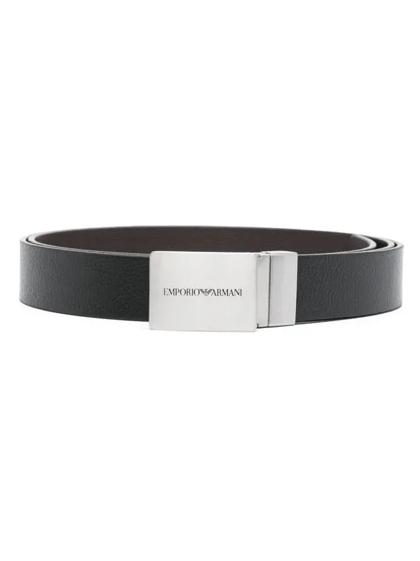 Emporio Armani Logo-buckle Reversible Leather Belt - Black