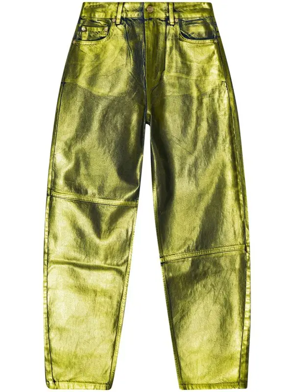 GANNI Stary Foiled Tapered Jeans - Green