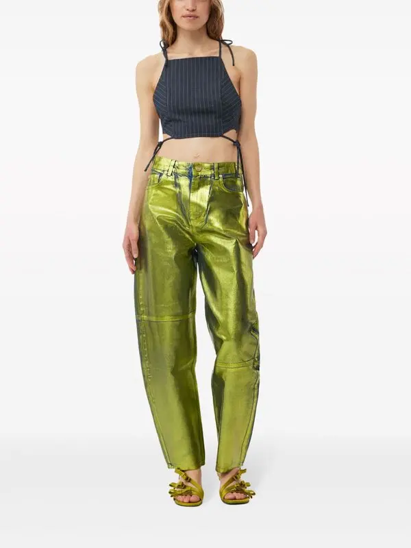 GANNI Stary Foiled Tapered Jeans - Green