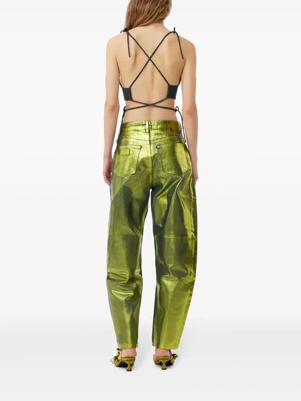 GANNI Stary Foiled Tapered Jeans - Green