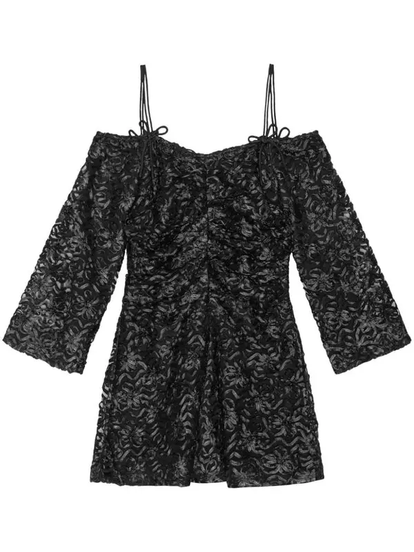 GANNI Off-shoulder Bow-pattern Mini Dress