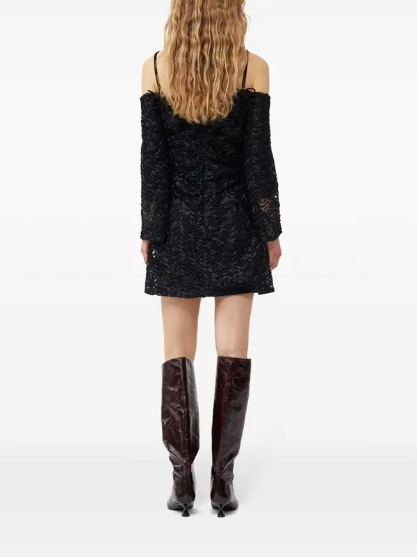 GANNI Off-shoulder Bow-pattern Mini Dress