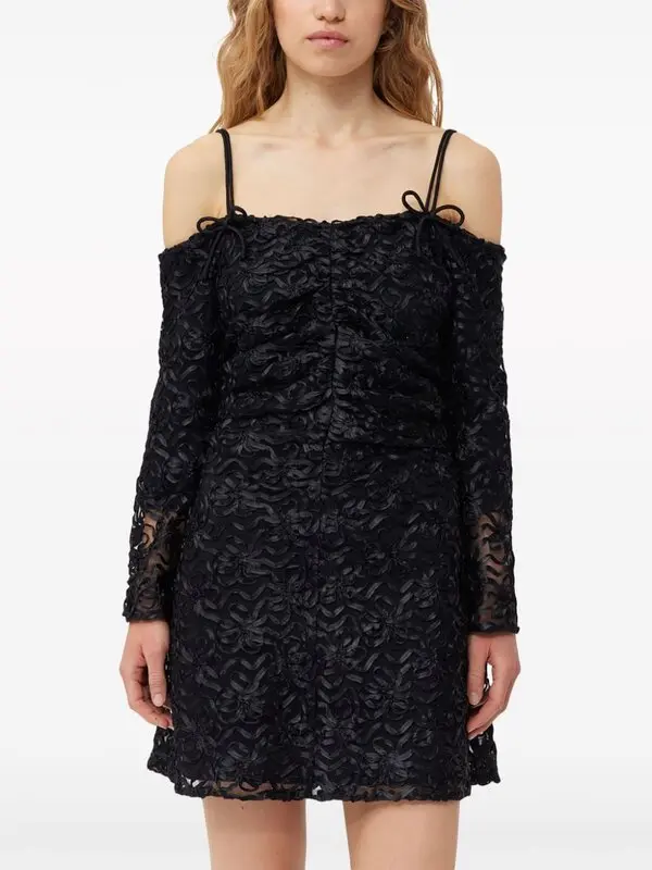GANNI Off-shoulder Bow-pattern Mini Dress