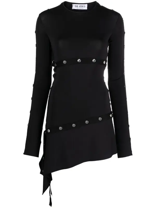 Attico Studded Asymmetric Convertible Mini Dress - Black
