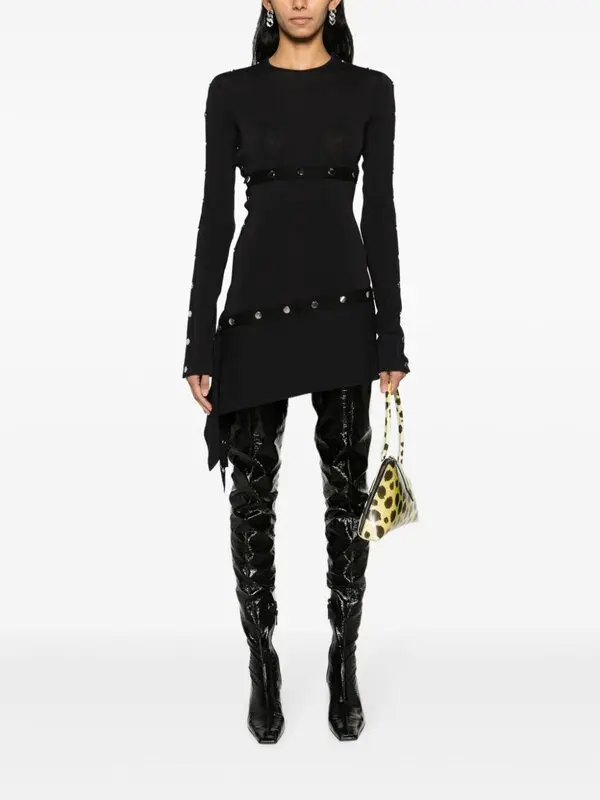Attico Studded Asymmetric Convertible Mini Dress - Black