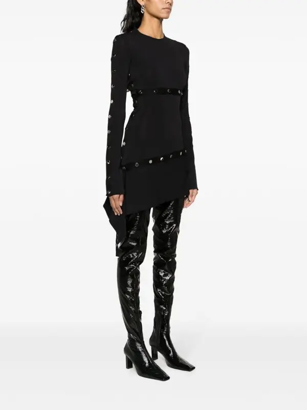 Attico Studded Asymmetric Convertible Mini Dress - Black