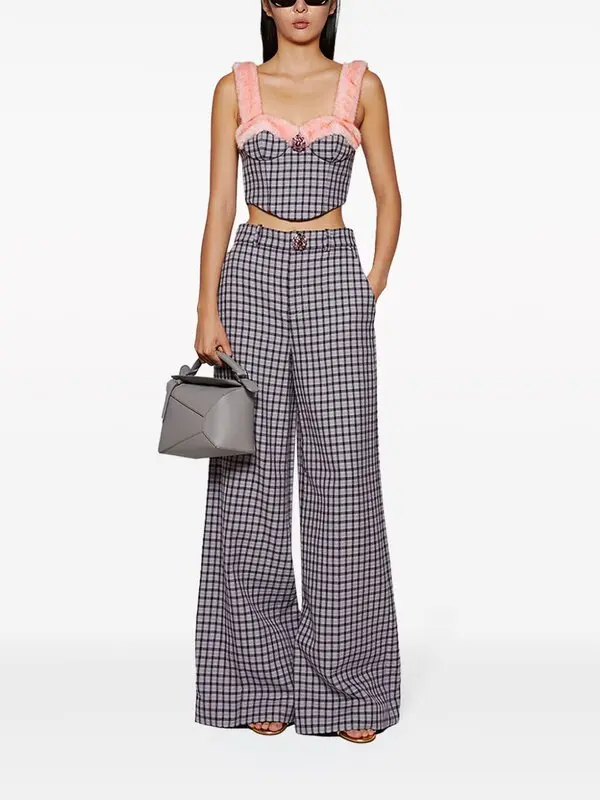 AREA Checked Wide-leg Trousers