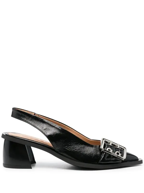 GANNI 50mm Eyelet-detail Slingback Pumps - Black