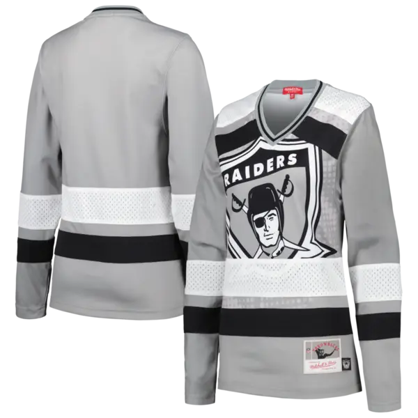 Mitchell & Ness Las Vegas Raiders Big Face 7.0 Long Sleeve Jersey T-shirt - Silver