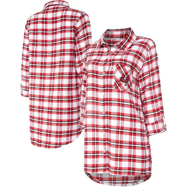 CONCEPTS SPORT Tampa Bay Buccaneers Sienna Plaid Full-button Long Sleeve Nightshirt - Red