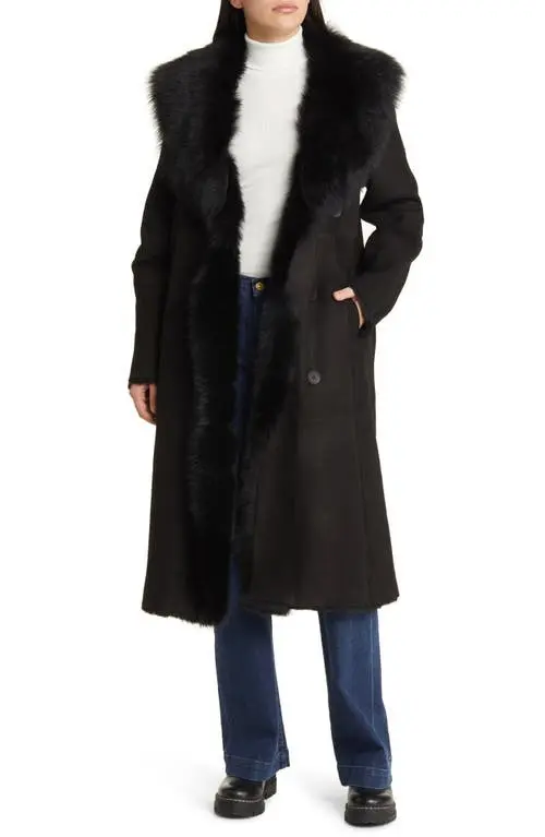 HISO Libra Longline Genuine Shearling Coat - Jet Suede Toscana Rasado