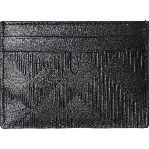 Burberry Sandon Check Embossed Leather Card Case - Black