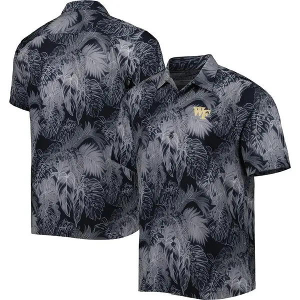 Tommy Bahama Wake Forest Demon Deacons Coast Luminescent Frond Islandzone Button-up Camp Shirt - Black