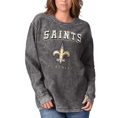 G-III 4HER BY CARL BANKS New Orleans Saints Corduroy Pullover Sweatshirt - Black