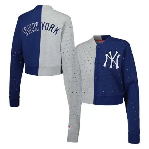 Terez New York Yankees Cropped Button-up Cardigan - Gray