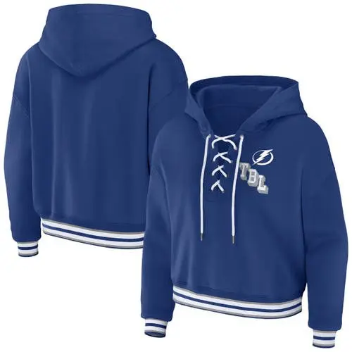 WEAR BY ERIN ANDREWS Tampa Bay Lightning Lace-up Cropped Hoodie - Blue