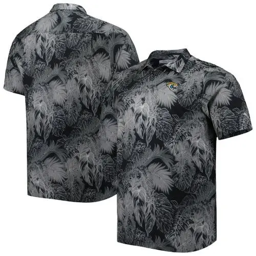 Tommy Bahama Jacksonville Jaguars Big & Tall Bahama Coast Luminescent Fronds Camp Islandzone Button-up Shirt - Black