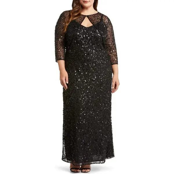 Pisarro Nights Sequin Mesh Gown With Jacket