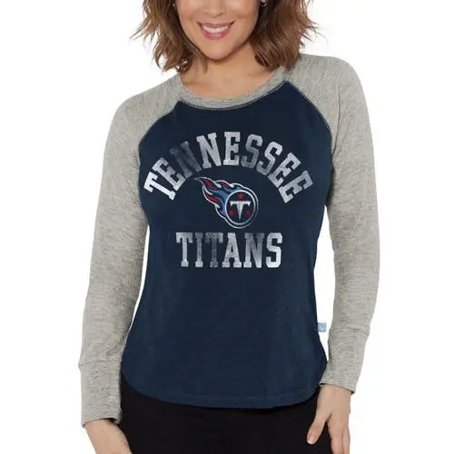 G-III 4HER BY CARL BANKS Heather Gray Tennessee Titans Waffle Knit Raglan Long Sleeve T-shirt - Navy