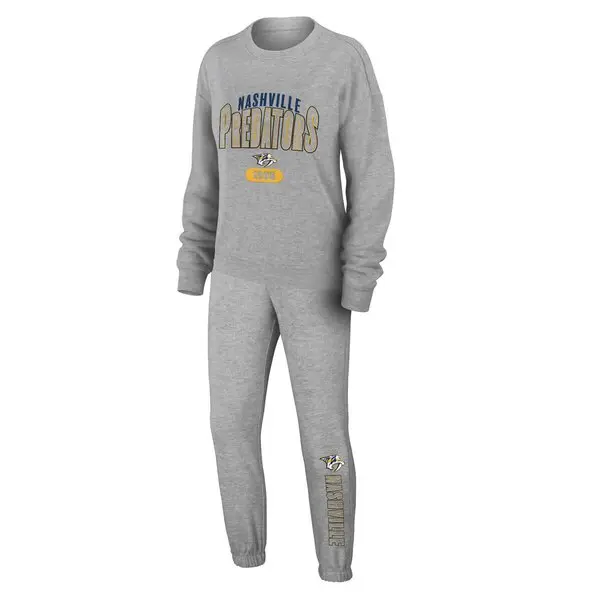 WEAR BY ERIN ANDREWS Nashville Predators Knit Long Sleeve Tri-blend T-shirt & Pants Sleep Set - Heather Gray