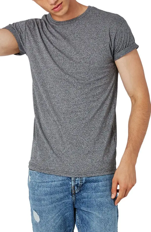 Topman Muscle Fit Roll Sleeve T-Shirt Grey Editorialist