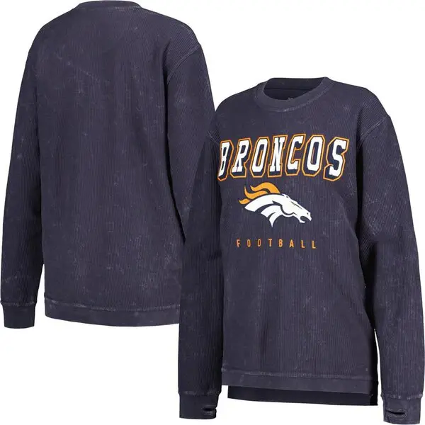 G-III 4HER BY CARL BANKS Denver Broncos Comfy Cord Pullover Sweatshirt - Navy