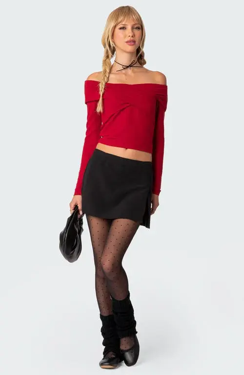 EDIKTED Off-the-shoulder Long-sleeve Crop Top - Red