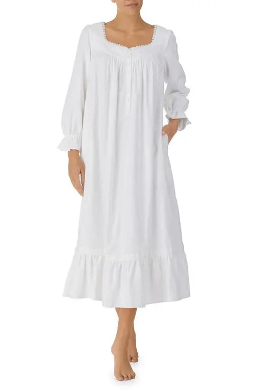 Eileen West Long Sleeve Cotton Ballet Nightgown - White