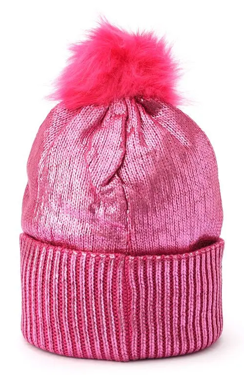 KURT GEIGER HOT PINK SHIMMERING METALLIC POMPOM HAT Kurt Geiger | Accessories | Kurt Geiger London Knit Metallic  main image 3